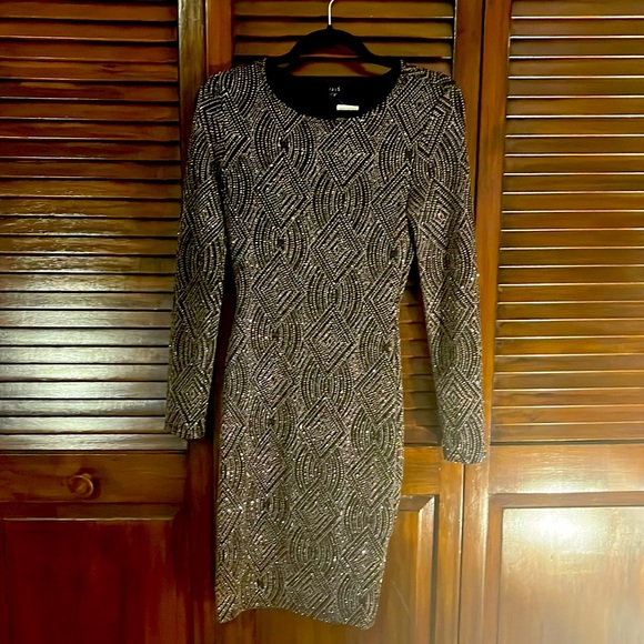 iris | Dresses | Nwt Iris Sparkle Dress Long Sleeve Black With Gold Details Size Small | Poshmark